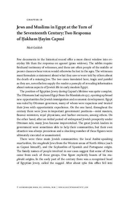 (PDF) Matt Goldish, “Jews and Muslims in Egypt at the Turn of the 17th ...