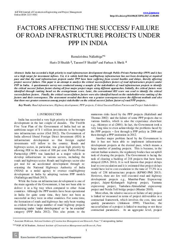 (PDF) FACTORS AFFECTING THE SUCCESS/ FAILURE OF ROAD INFRASTRUCTURE ...