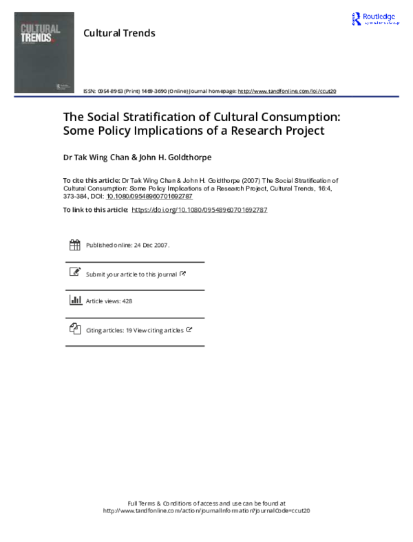 (PDF) Cultural Trends The Social Stratification of Cultural Consumption ...