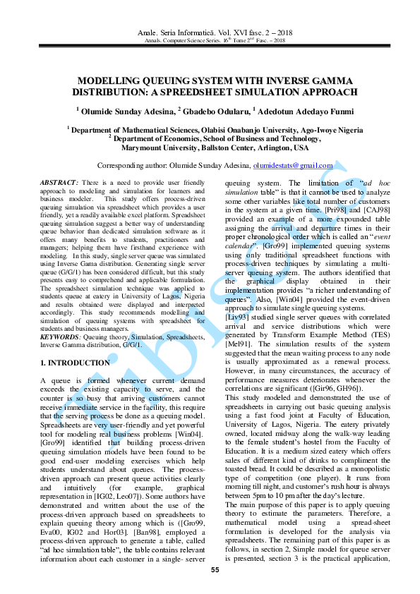 (PDF) MODELLING QUEUING SYSTEM WITH INVERSE GAMMA DISTRIBUTION: A ...