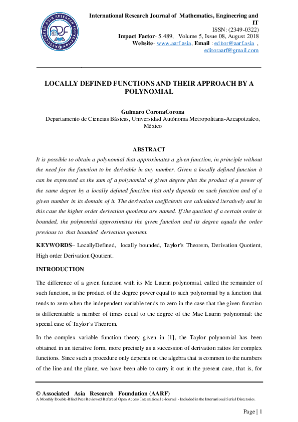 (PDF) LOCALLY DEFINED FUNCTIONS AND THEIR APPROACH BY A POLYNOMIAL