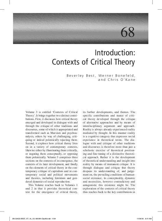 (PDF) Introduction: Contexts of Critical Theory