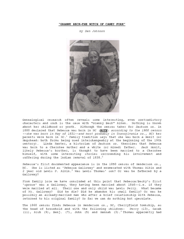 (PDF) " GRANNY BECK—THE WITCH OF CANEY FORK