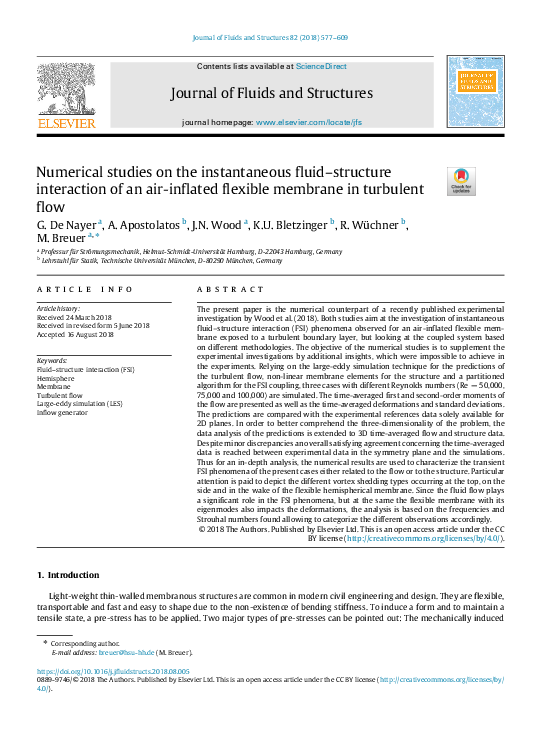 (PDF) Numerical Studies on the Instantaneous Fluid-Structure Interaction of an Air-Inflated ...
