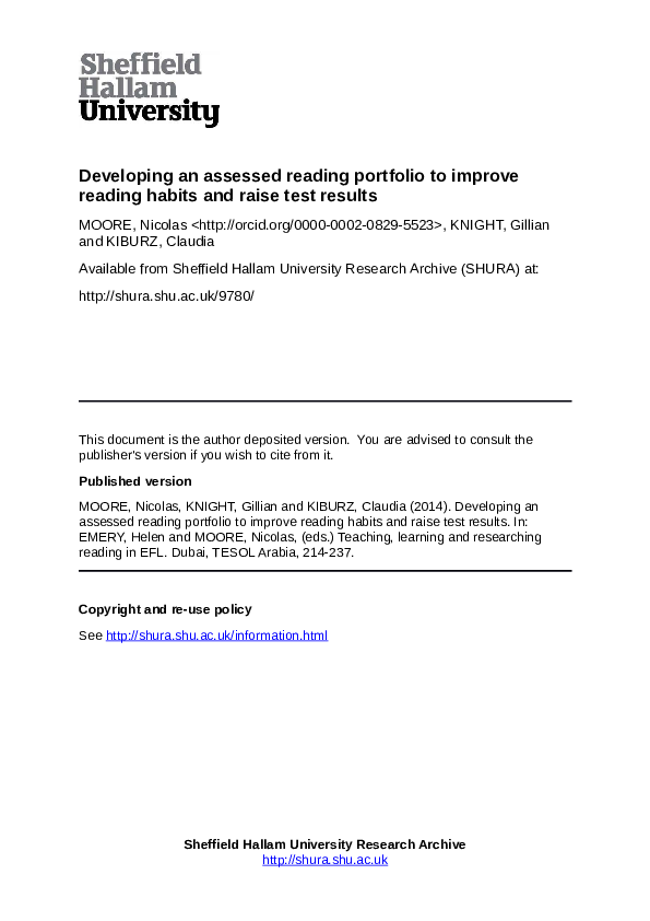 (PDF) Developing an Assessed Reading Portfolio to Improve Reading ...
