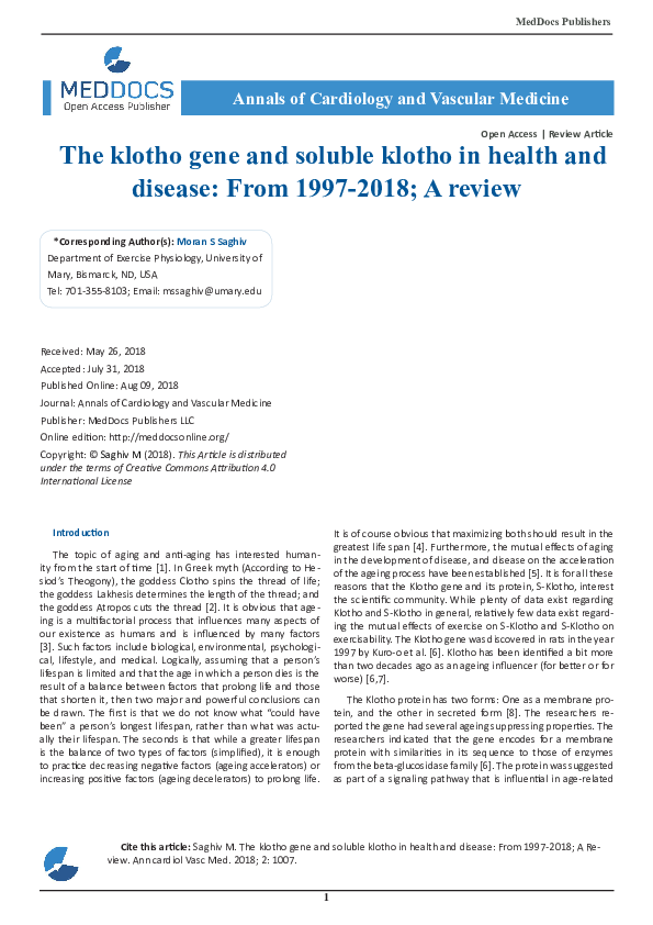 (PDF) The klotho gene and soluble klotho in health and disease: From ...