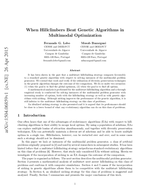 (PDF) When Hillclimbers Beat Genetic Algorithms in Multimodal Optimization