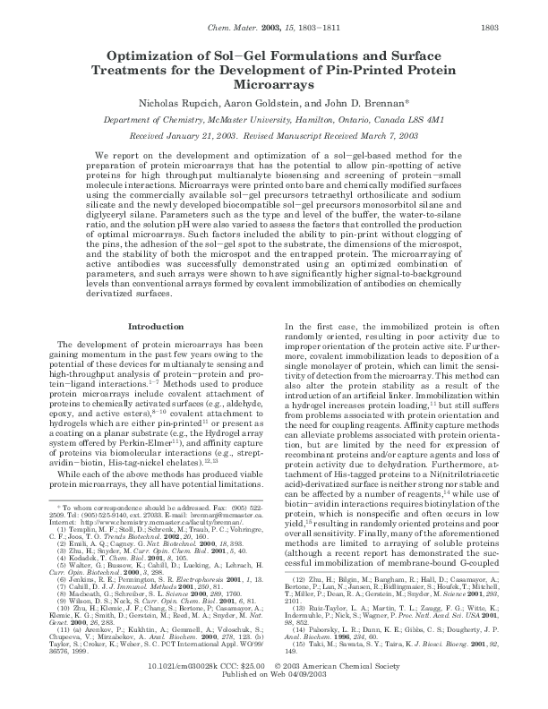 (PDF) Optimization of Sol−Gel Formulations and Surface Treatments for ...