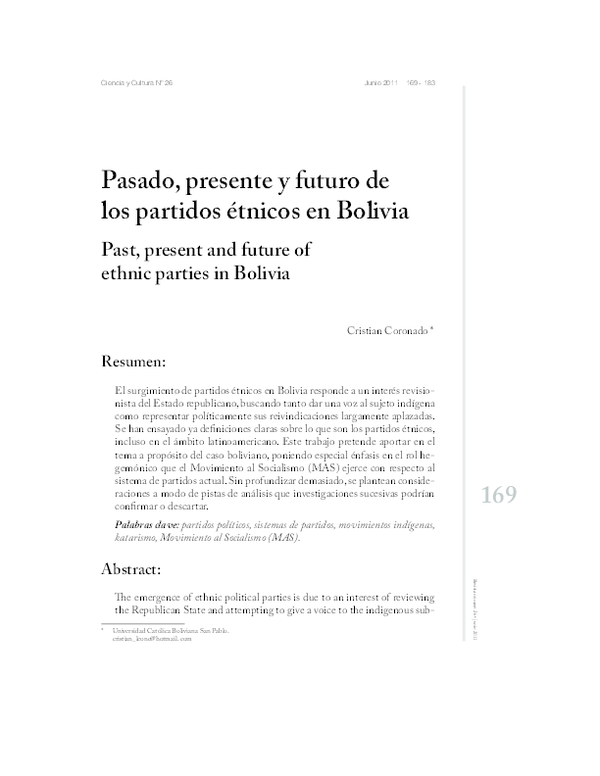 (PDF) Pasado, presente y futuro de los partidos étnicos en Bolivia