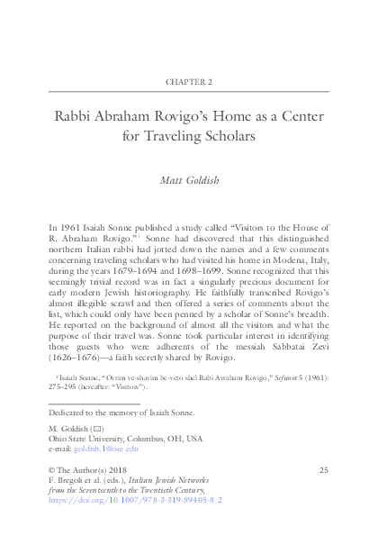 (PDF) Matt Goldish, “Rabbi Abraham Rovigo’s Home as a Center for ...