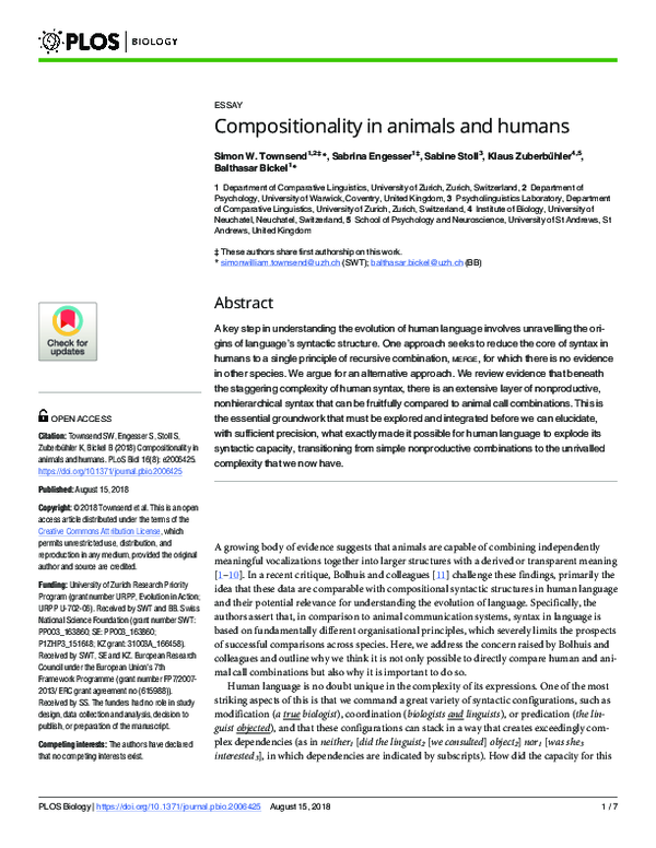 (PDF) Compositionality in animals and humans