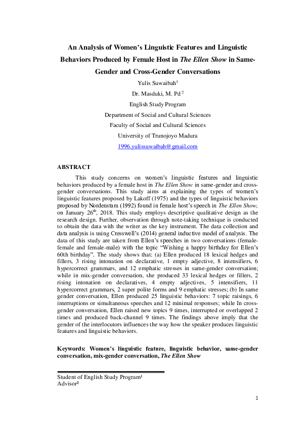 (PDF) An Analysis of Women's Linguistic Features and Linguistic ...