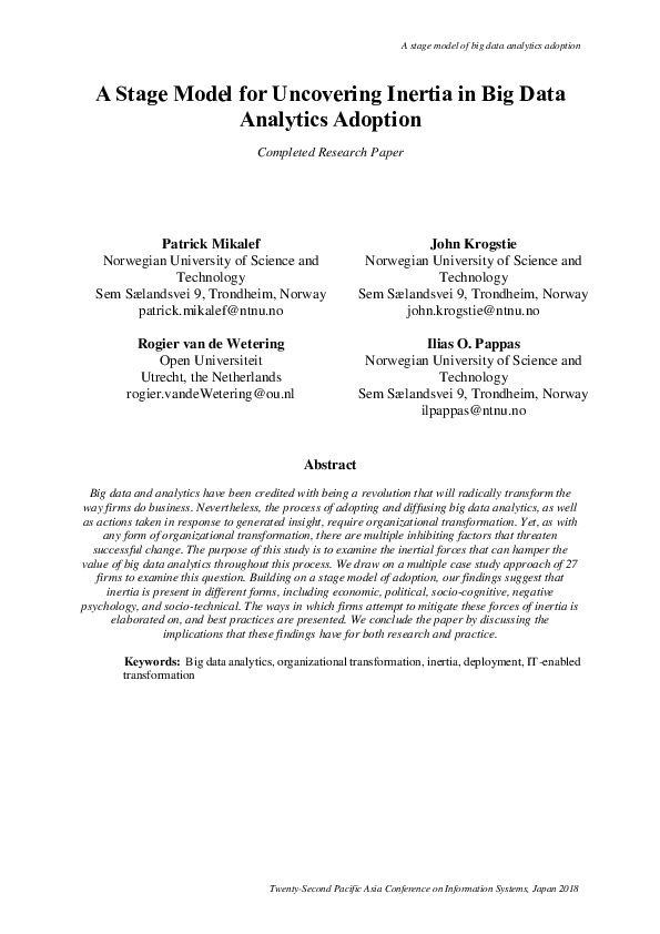 (PDF) A Stage Model for Uncovering Inertia in Big Data Analytics Adoption