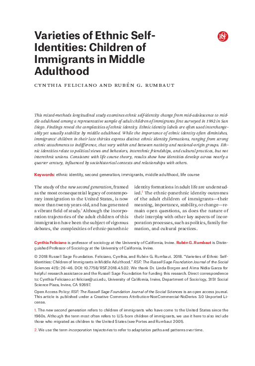 (PDF) Varieties of Ethnic Self-Identities: Children of Immigrants in ...