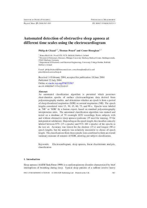 (PDF) Automated detection of obstructive sleep apnoea at different time scales using the ...