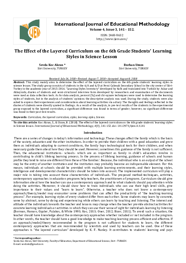 (PDF) The Effect of the Layered Curriculum on the 6th Grade Students ...