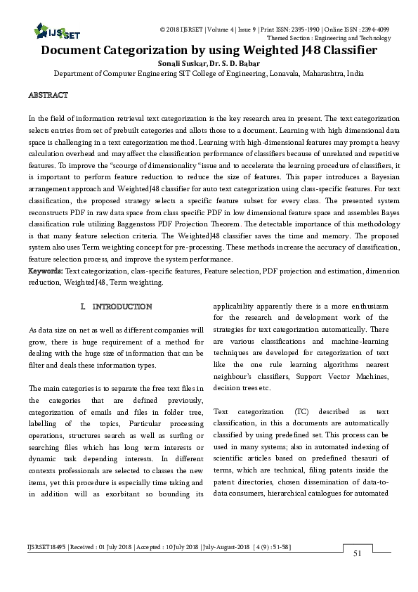 (PDF) Document Categorization by using Weighted J48 Classifier