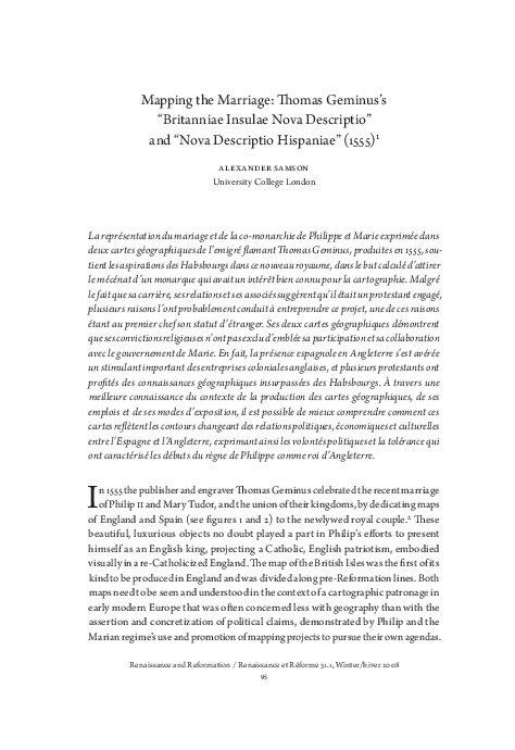 (PDF) Mapping the Marriage: Thomas Geminus's "Britanniae Insulae Nova ...