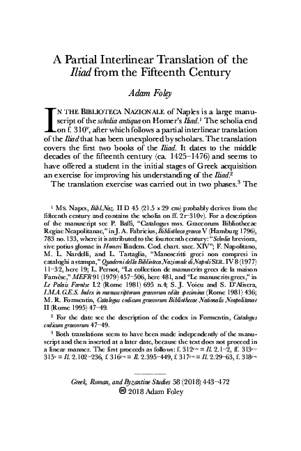 (PDF) "A Partial Interlinear Translation of the Iliad from the ...