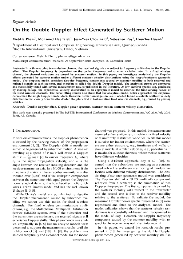 (PDF) On the Double Doppler Effect Generated by Scatterer Motion