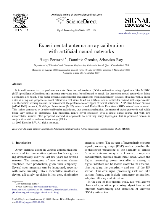(PDF) Experimental antenna array calibration with artificial neural networks