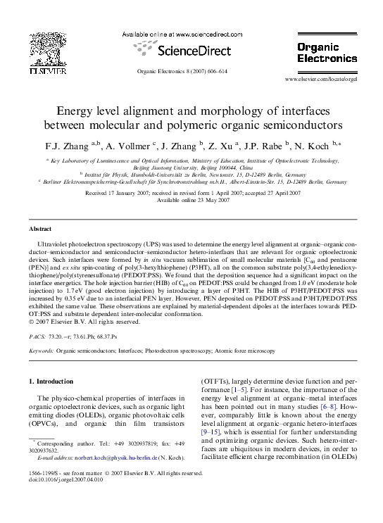(PDF) Study of interfaces in organic semiconductor heterojunctions ...
