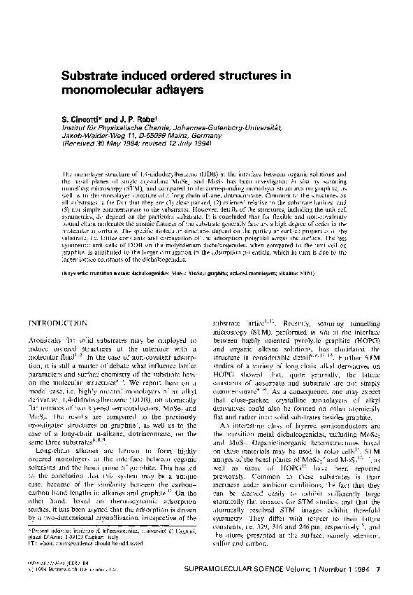 (PDF) Substrate induced ordered structures in monomolecular adlayers