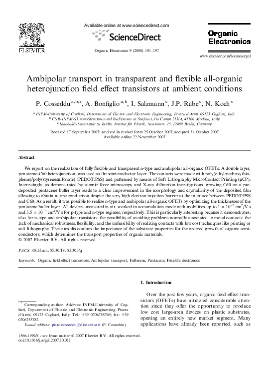 (PDF) Ambipolar transport in transparent and flexible all-organic heterojunction field effect ...
