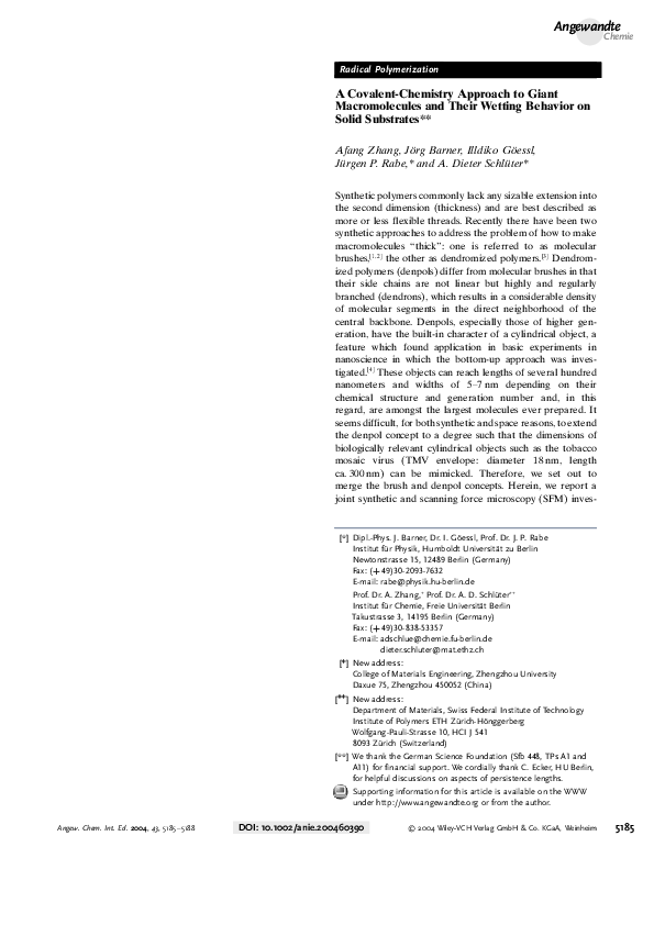 (PDF) Covalent chemistry approach to giant macromolecules