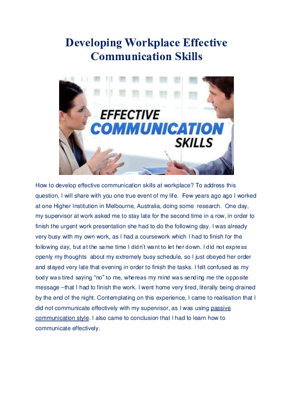 (PDF) Developing Workplace Effective Communication Skills