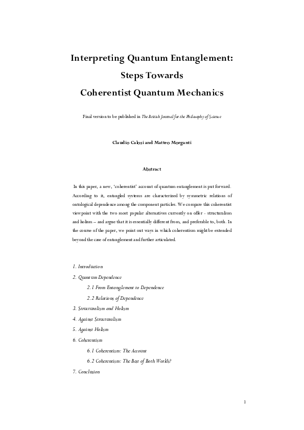 (PDF) Coherentist View on Quantum Entanglement