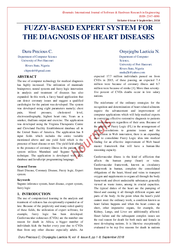 (PDF) FUZZY-BASED EXPERT SYSTEM FOR THE DIAGNOSIS OF HEART DISEASES