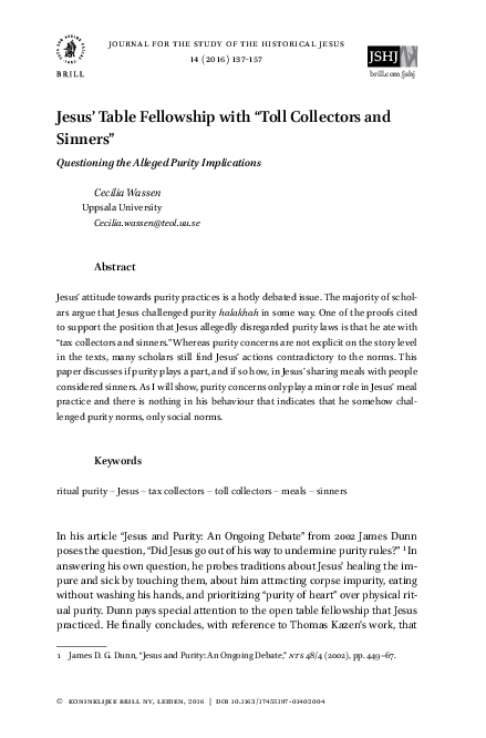 (PDF) Jesus' Table Fellowship with " Toll Collectors and Sinners " Questioning the Alleged ...