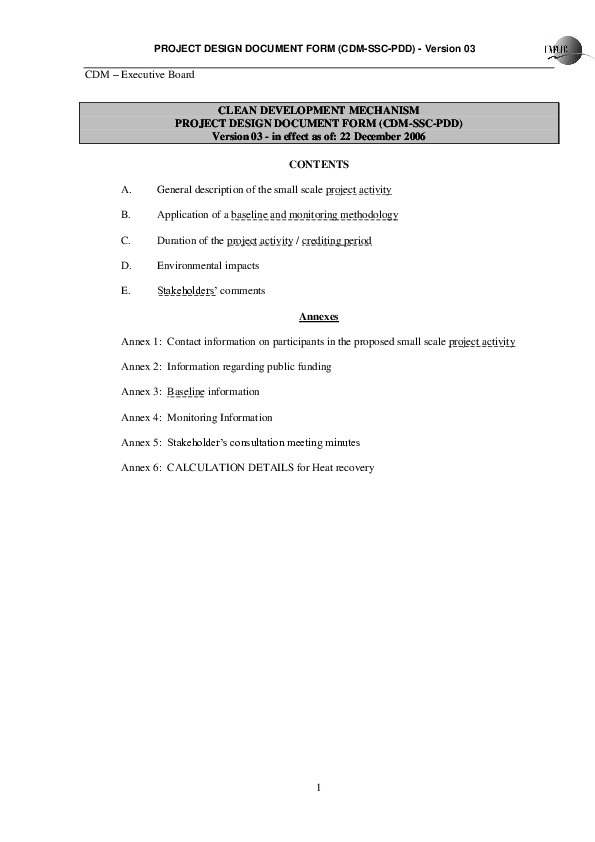 (PDF) PROJECT DESIGN DOCUMENT FORM (CDM-SSC-PDD) -Version 03 CLEAN ...