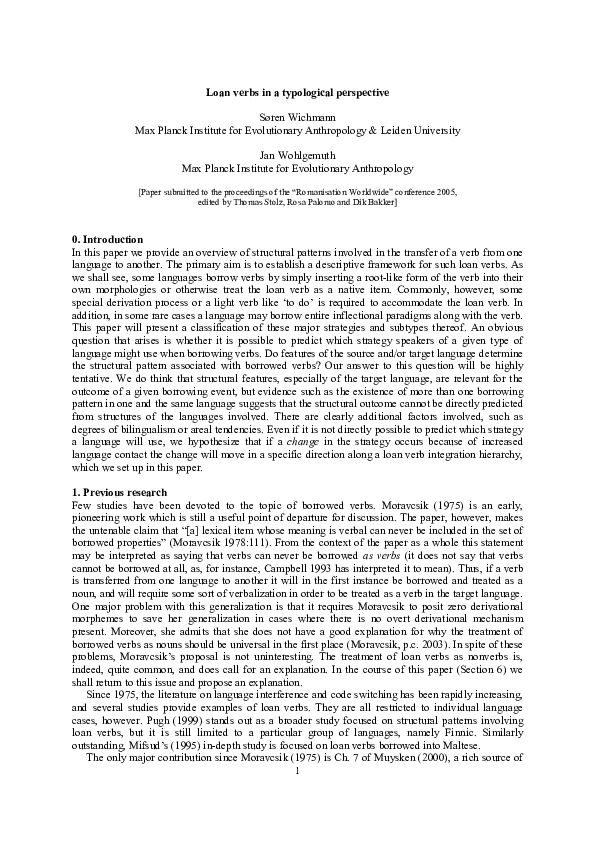 (PDF) Loan verbs in a typological perspective | Søren Wichmann ...