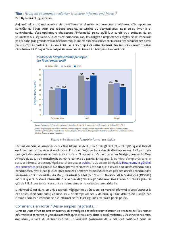 (PDF) Pourquoi et comment valoriser le secteur informel en Afrique