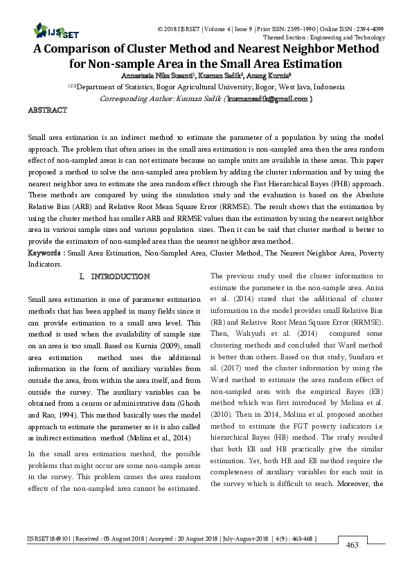 Pdf A Comparison Of Cluster Method And Nearest Neighbor Method For Non Sample Area In The