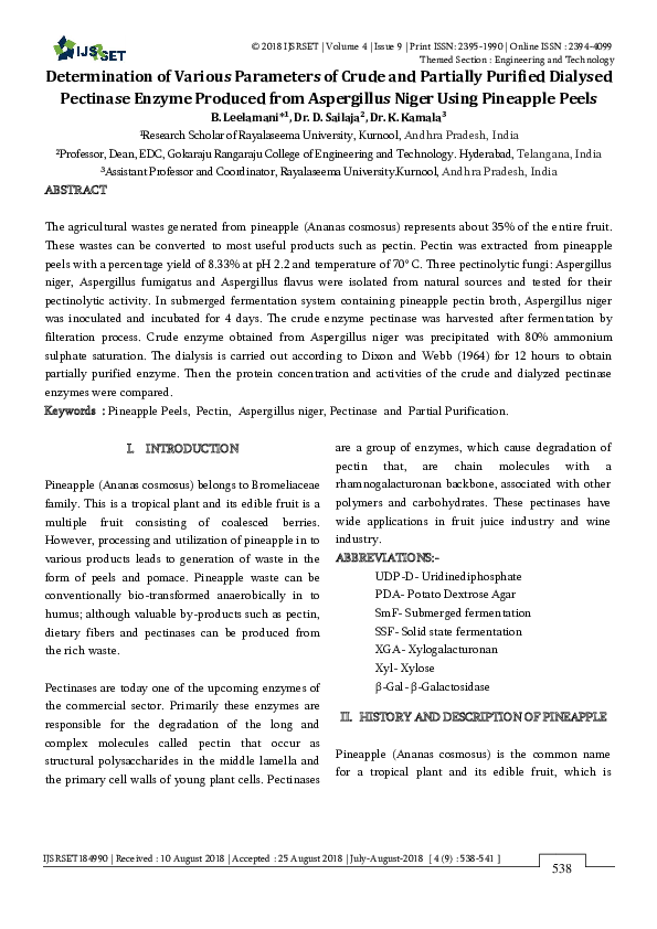 Pdf Determination Of Various Parameters Of Crude And Partially Purified Dialysed Pectinase