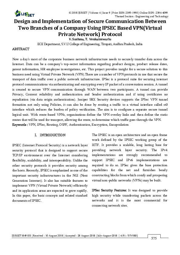 Pdf Design And Implementation Of Secure Communication Between Two Branches Of A Company Using