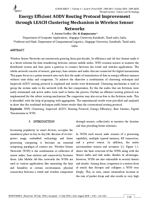 Pdf Energy Efficient Aodv Routing Protocol Improvement Through Leach