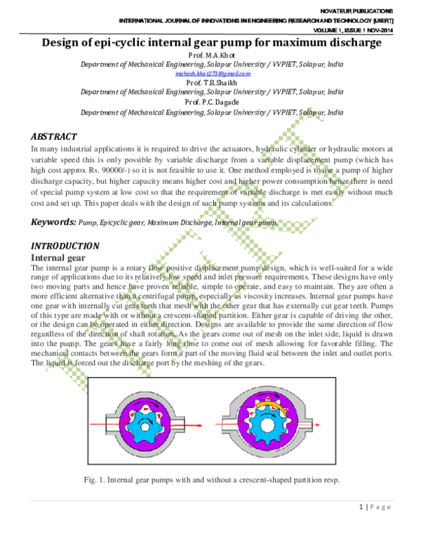 (PDF) Design of epi-cyclic internal gear pump for maximum discharge