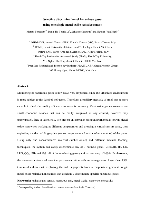 (PDF) Selective discrimination of hazardous gases using one single ...