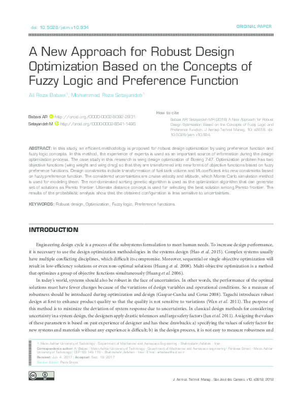 (PDF) A New Approach for Robust Design Optimization Based on the Concepts of Fuzzy Logic and ...