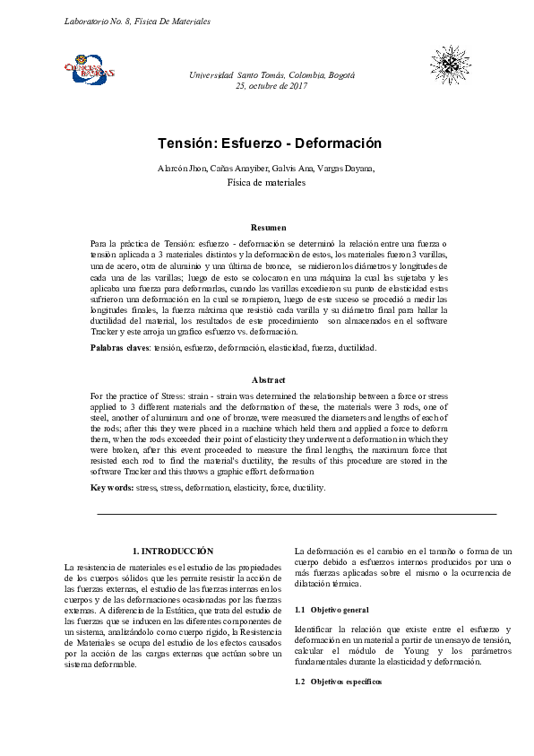 (PDF) Tensión: Esfuerzo -Deformación