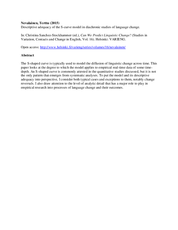 (PDF) Descriptive adequacy of the S-curve model in diachronic studies ...