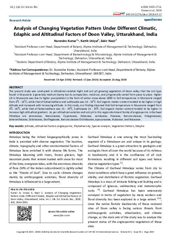 (PDF) Analysis of Changing Vegetation Pattern Under Different Climatic ...