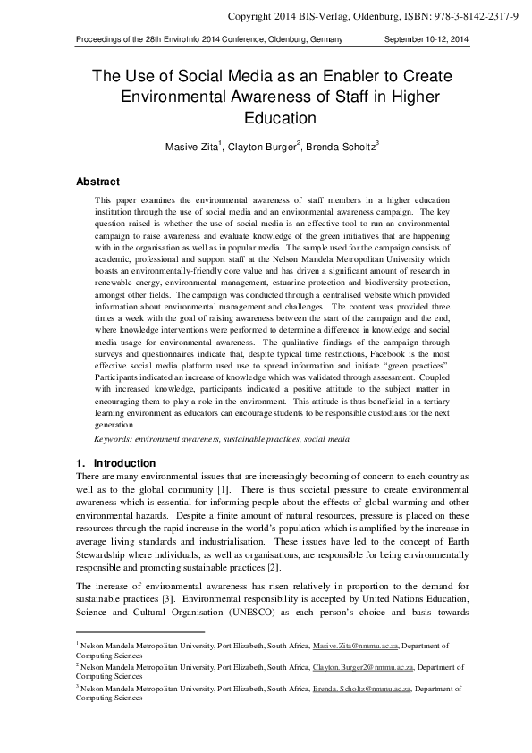 (PDF) The Use of Social Media as an Enabler to Create Environmental ...