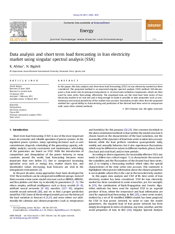 Pdf Data Analysis And Short Term Load Forecasting In Iran Electricity