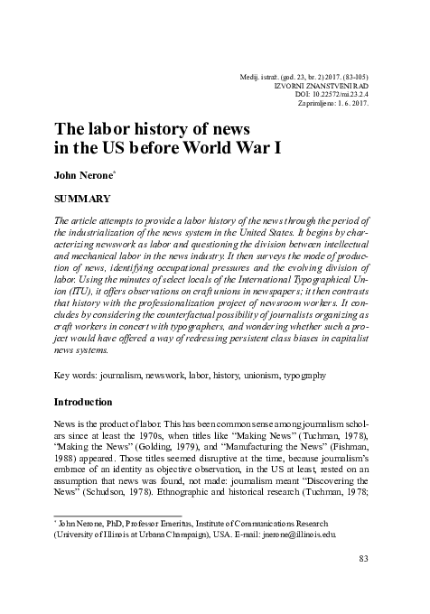 (PDF) The labor history of news in the US before World War I