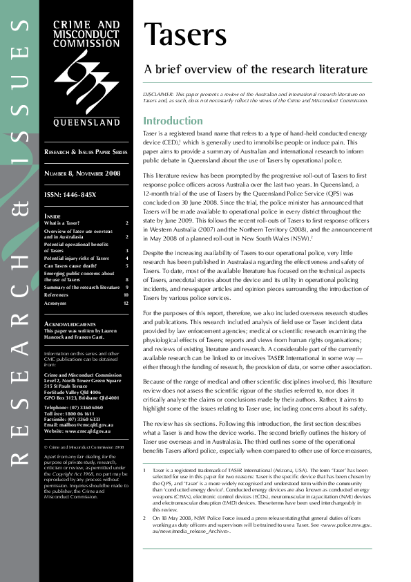 (PDF) What is a Taser? 2 Overview of Taser use overseas and in ...